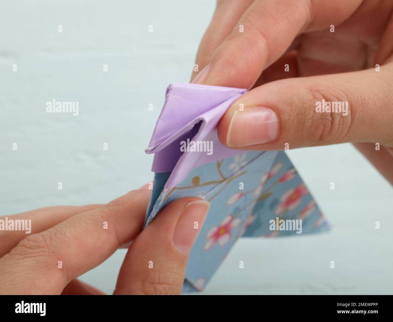 Papercraft origami birds steps Stock Photo - Alamy