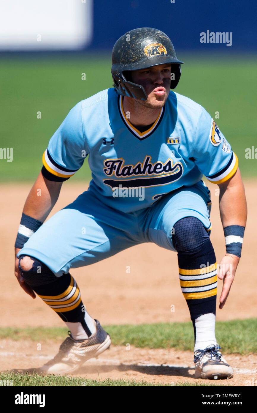 Michael Turner (28) of Kent State reacts during an NCAA baseball game ...