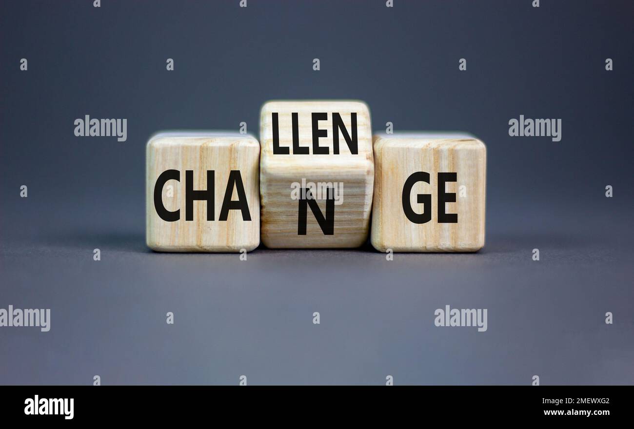 Challenge and change symbol. Concept word Challenge Change on wooden ...