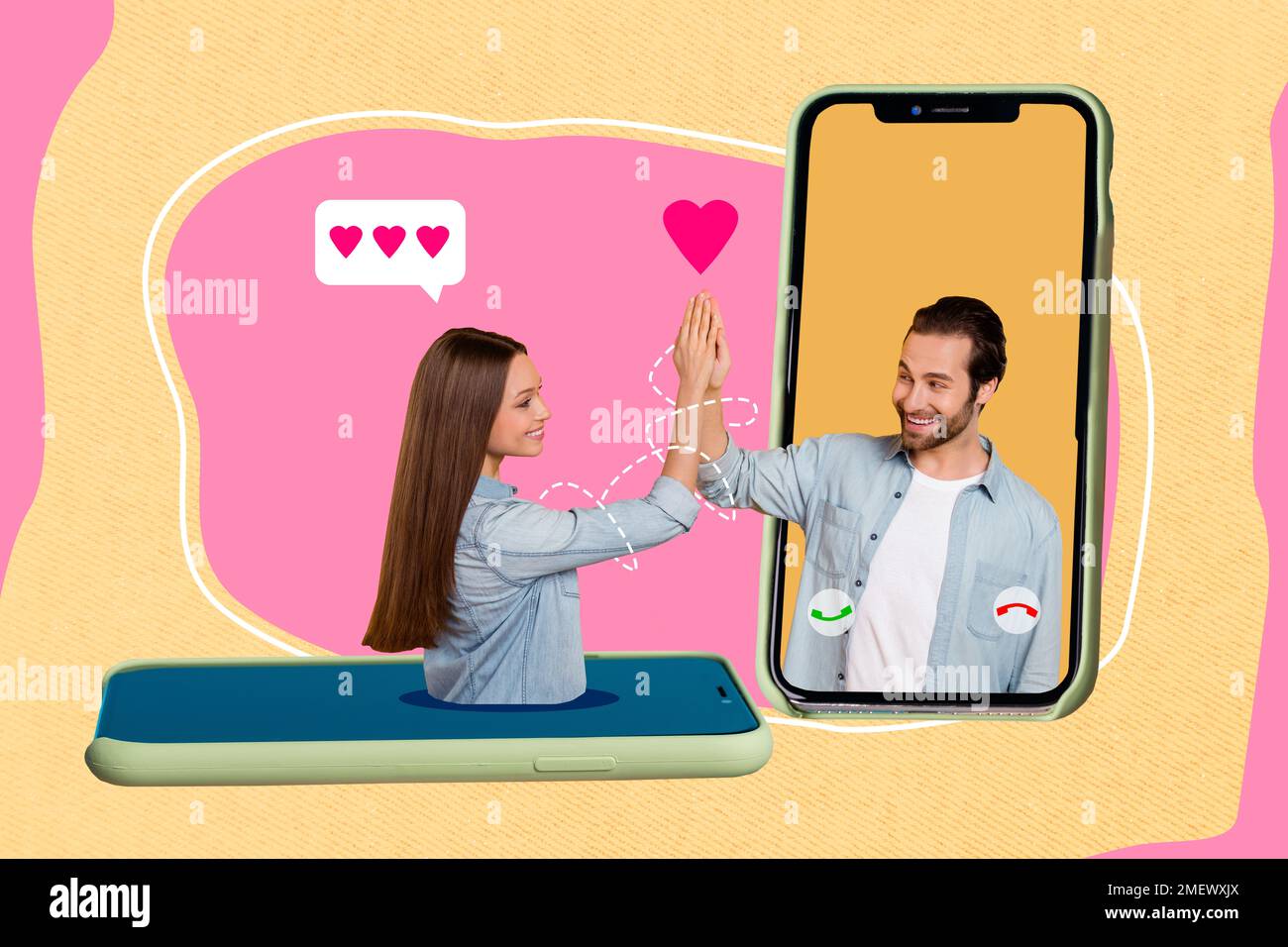 Collage 3d image of pinup pop retro sketch of happy couple chatting ...