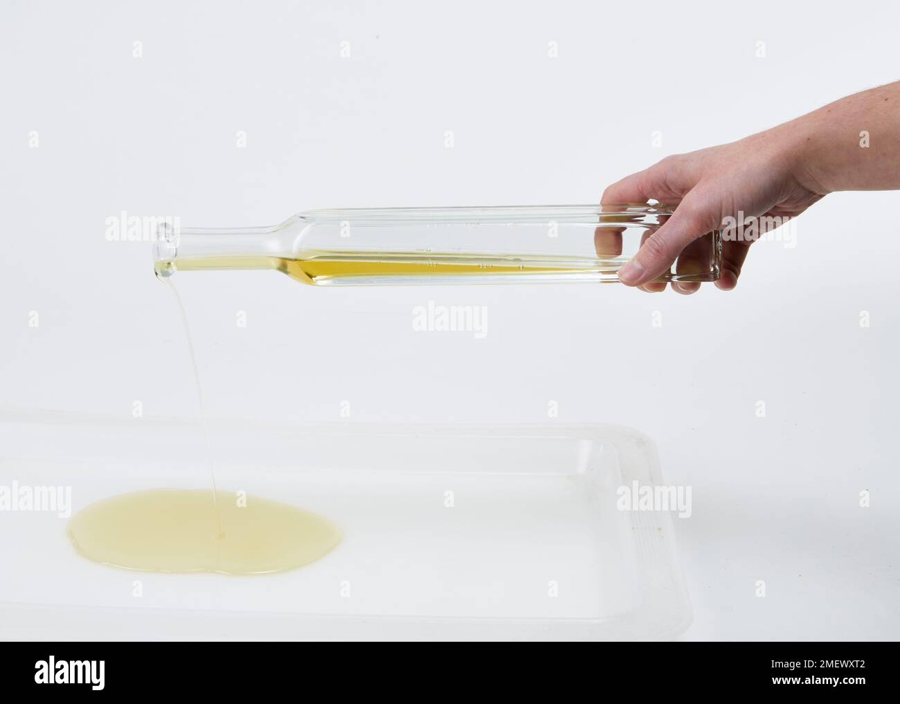 Cooking oil being poured from a glass bottle Stock Photo - Alamy