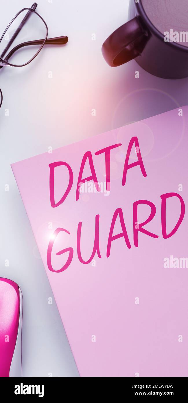 Text caption presenting Data Guard. Business concept manage databases ...