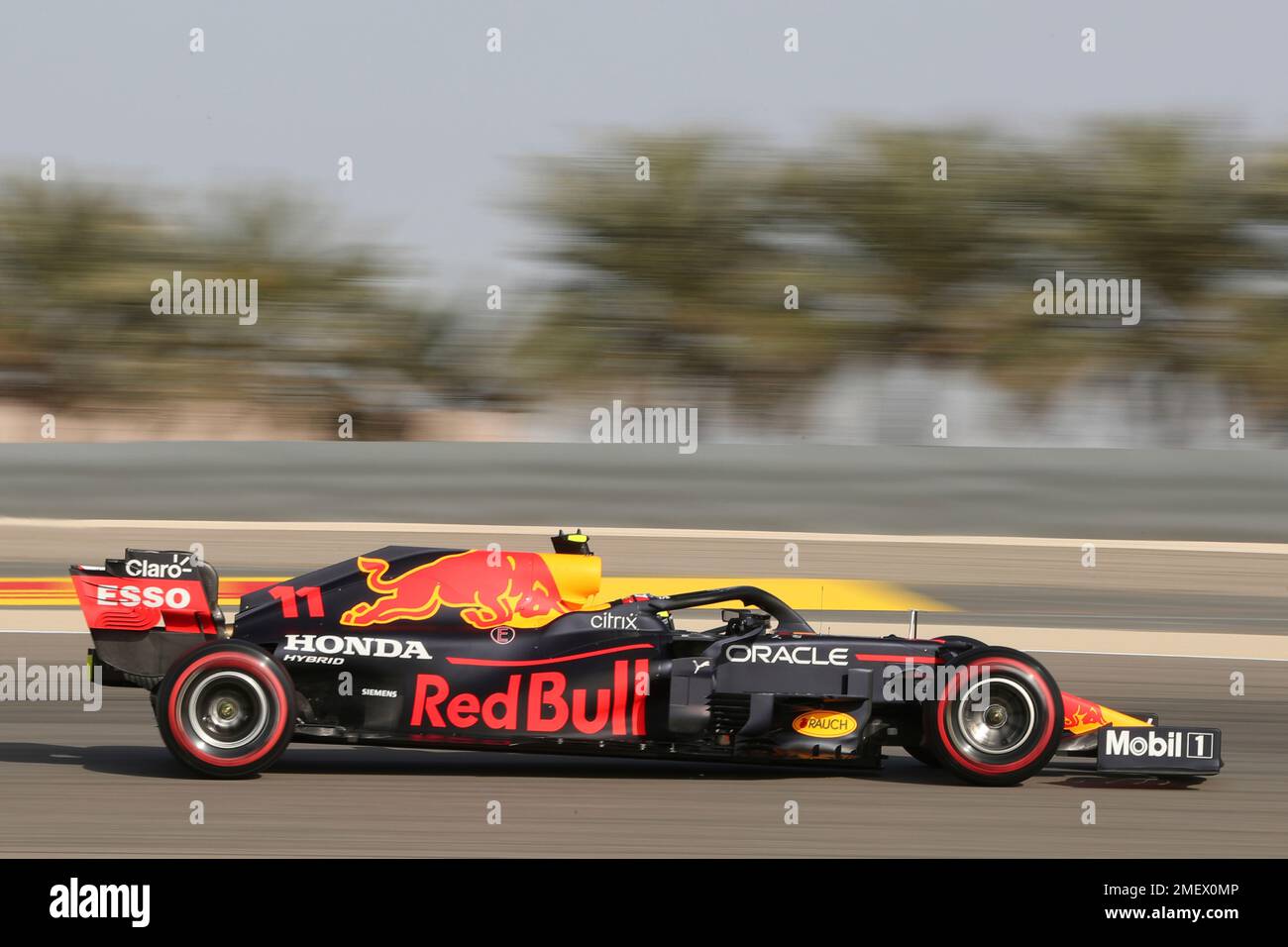 Red Bull driver Sergio Perez of Mexico steers his car during the third free practice at the ...