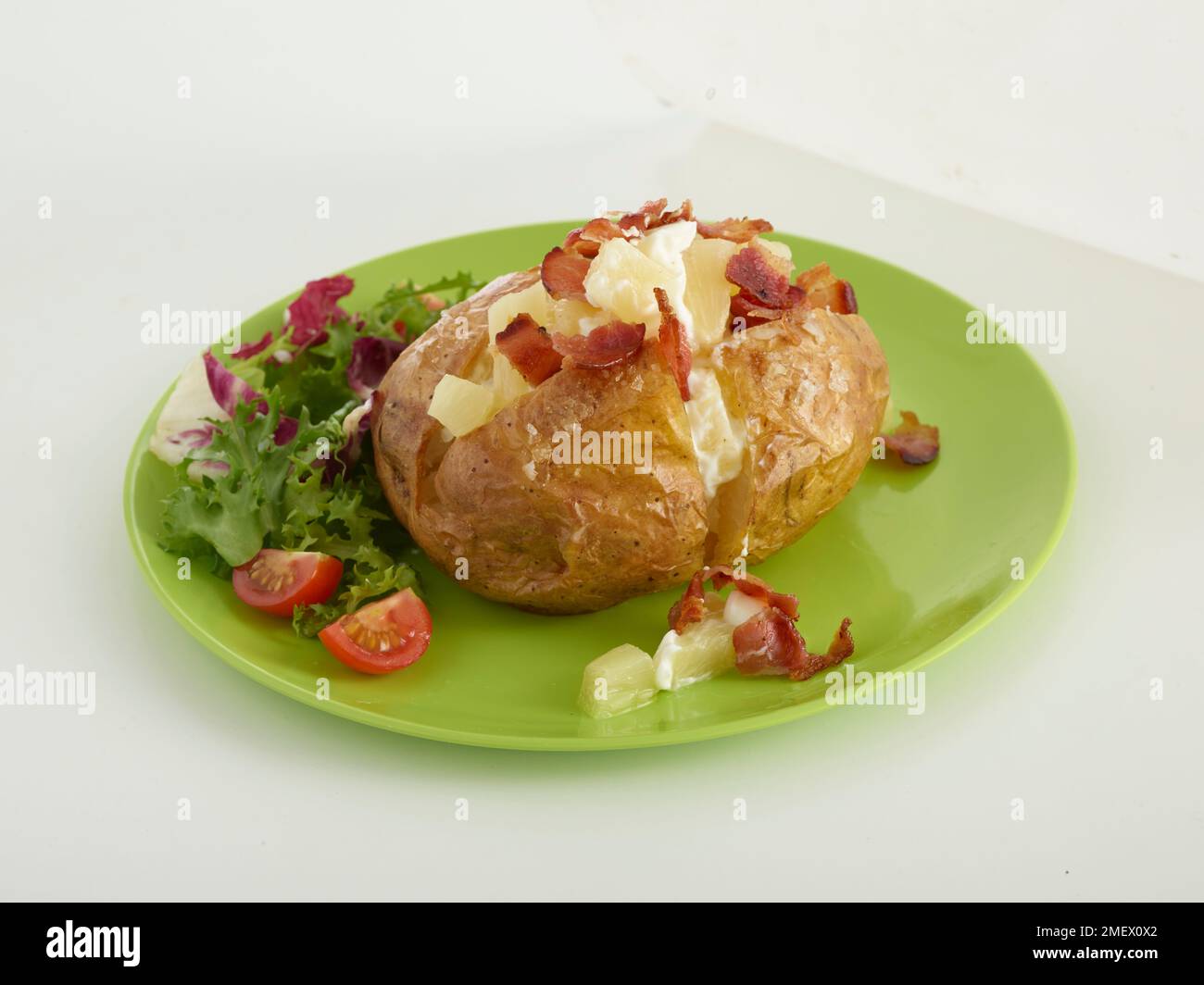 main shot, jacket potato four ways, bacon and pineapple Stock Photo - Alamy