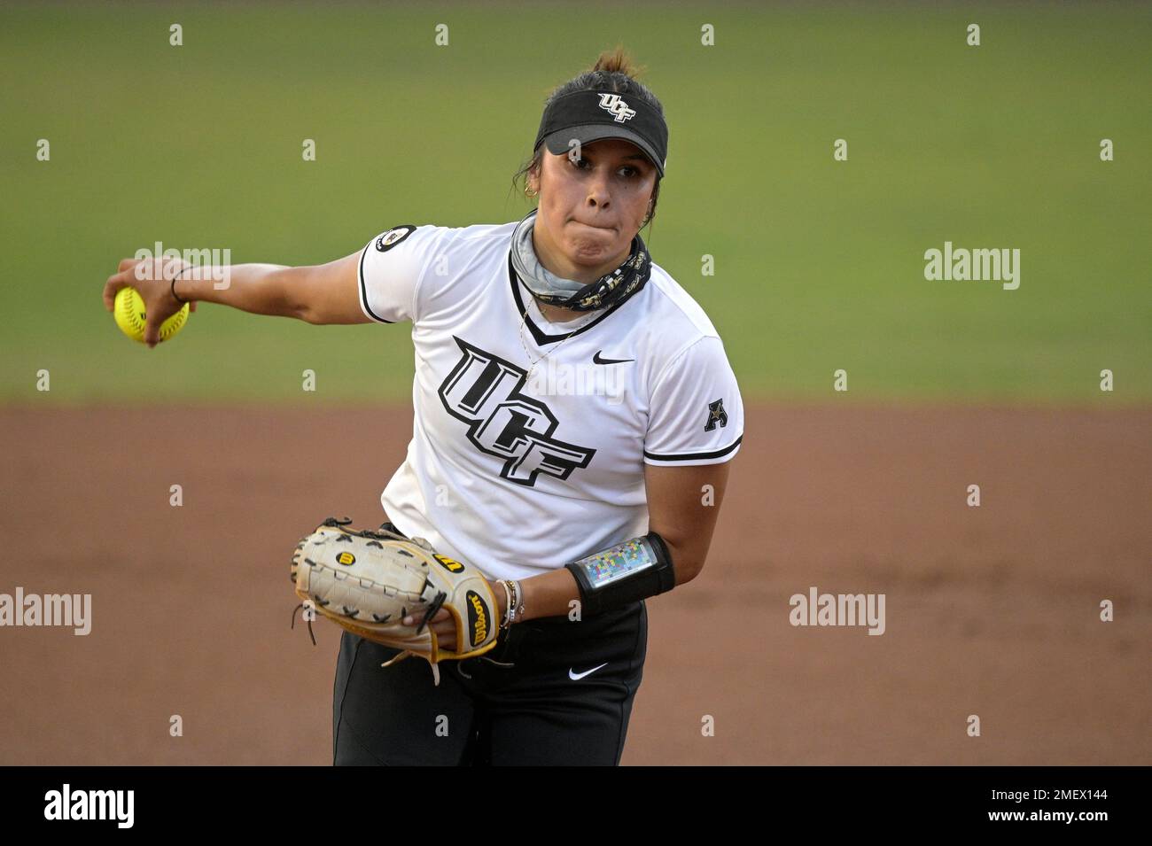 Central Florida pitcher Gianna Mancha throws to home plate during an ...