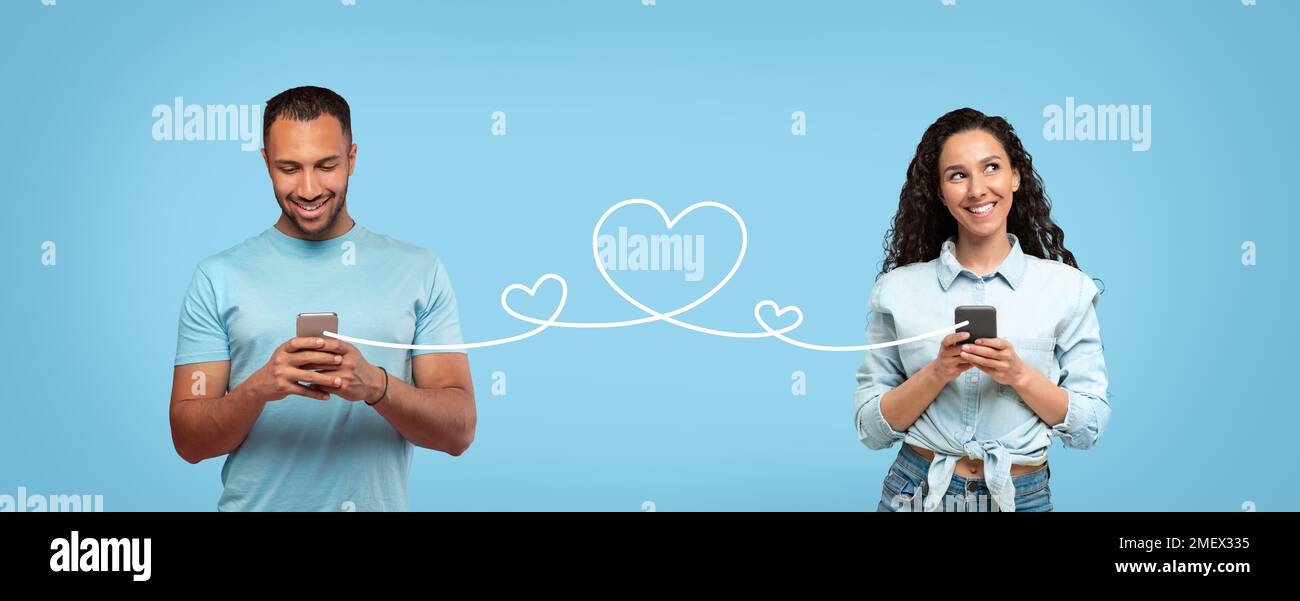 Online Communication. Romantic Couple Sending Love Messages To Each ...