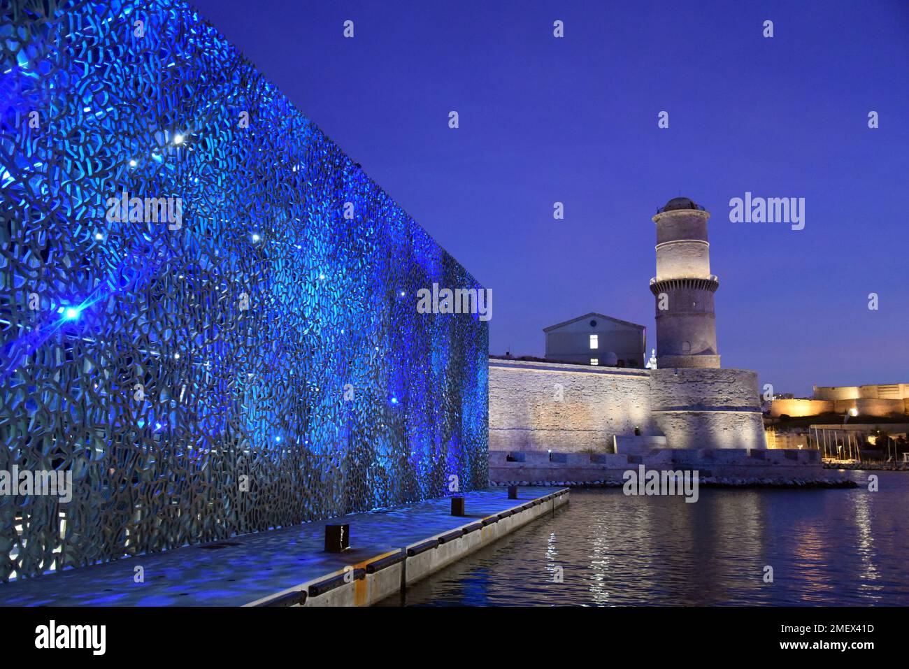 Blue light display. Mucem Museum, Marseille Stock Photo - Alamy