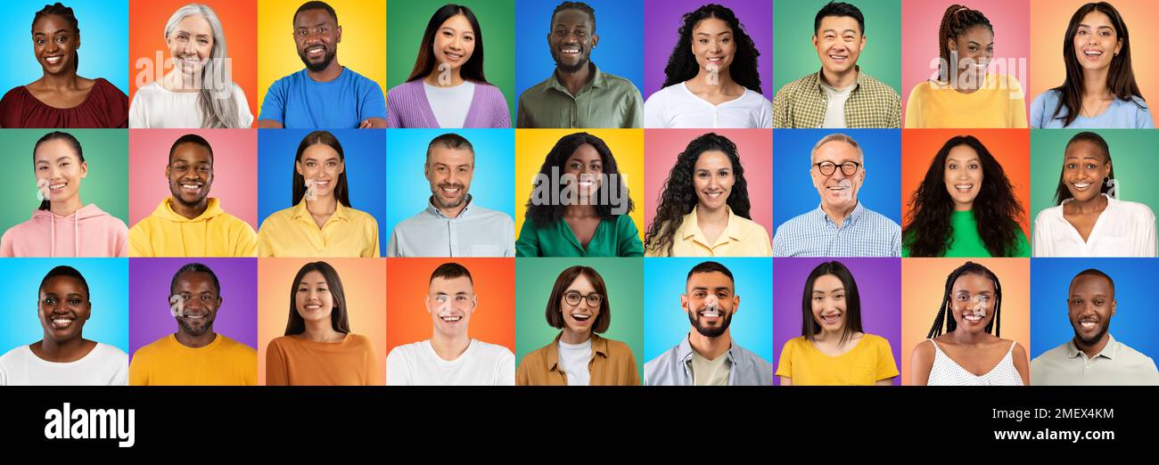 Happy People Of Different Age And Ethnicity Posing Over Bright ...