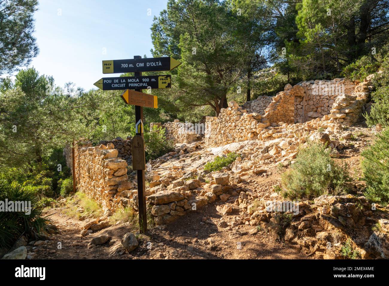 An old house at the crossways of paths on the Sierra de Olta, near ...