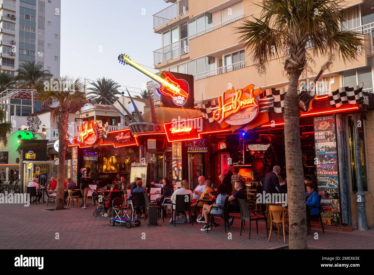 English tourists drinking at the Heartbreak Bar along the Prom in ...