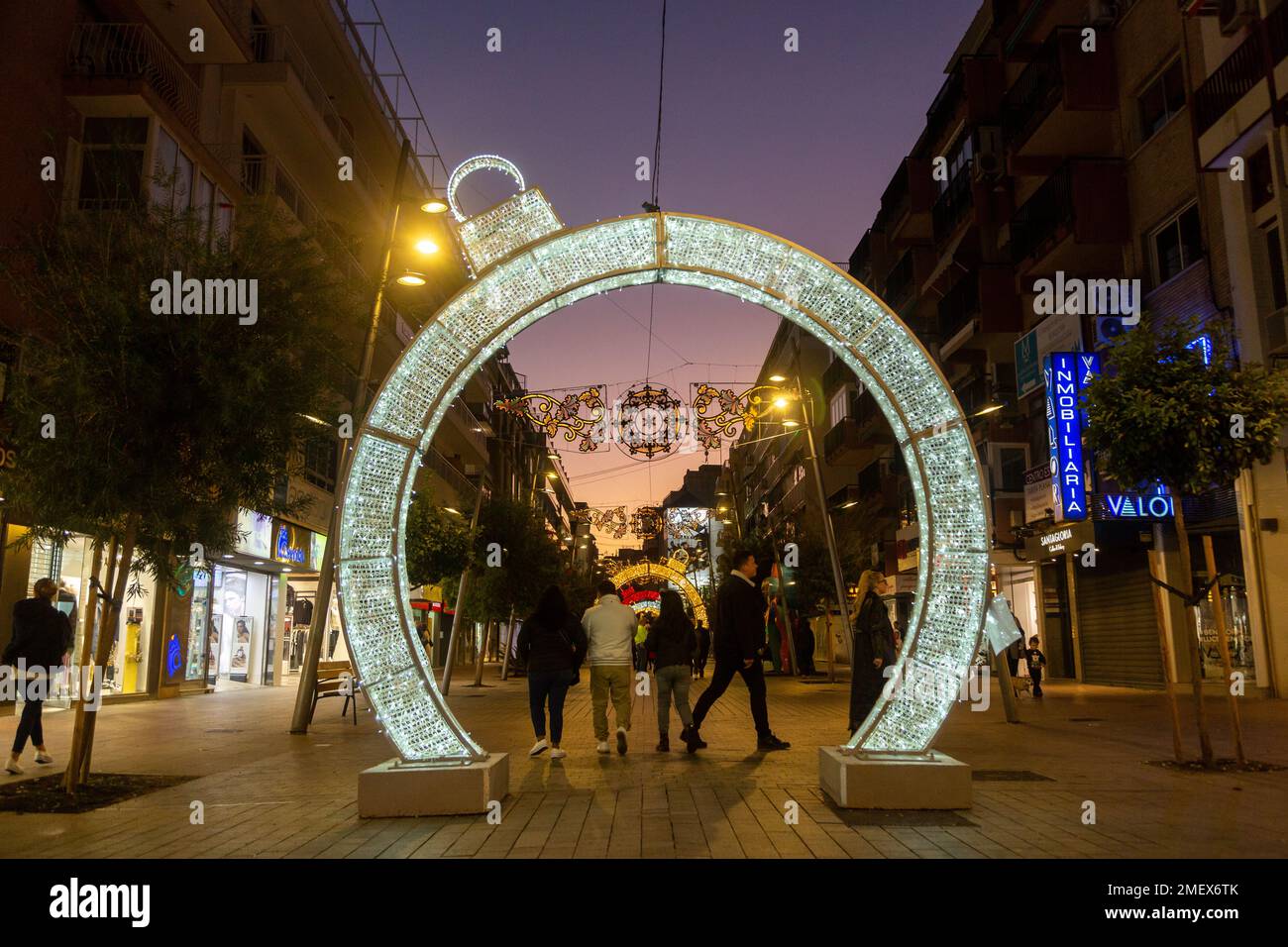 Illuminated Christmas Lights at night in the old town of Benidorm Stock ...