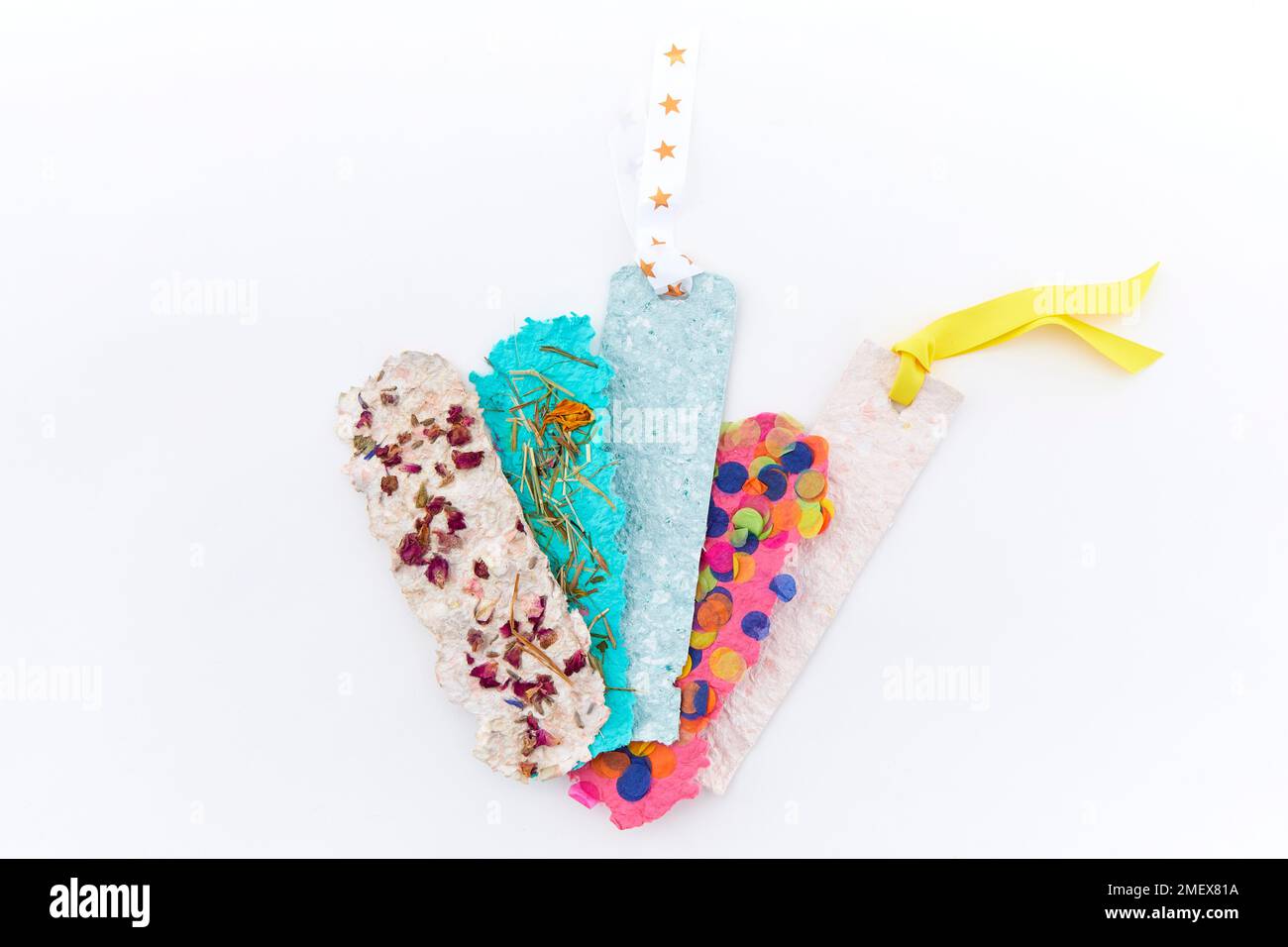 Homemade paper project - Selection of bookmarks, dried flower petals ...