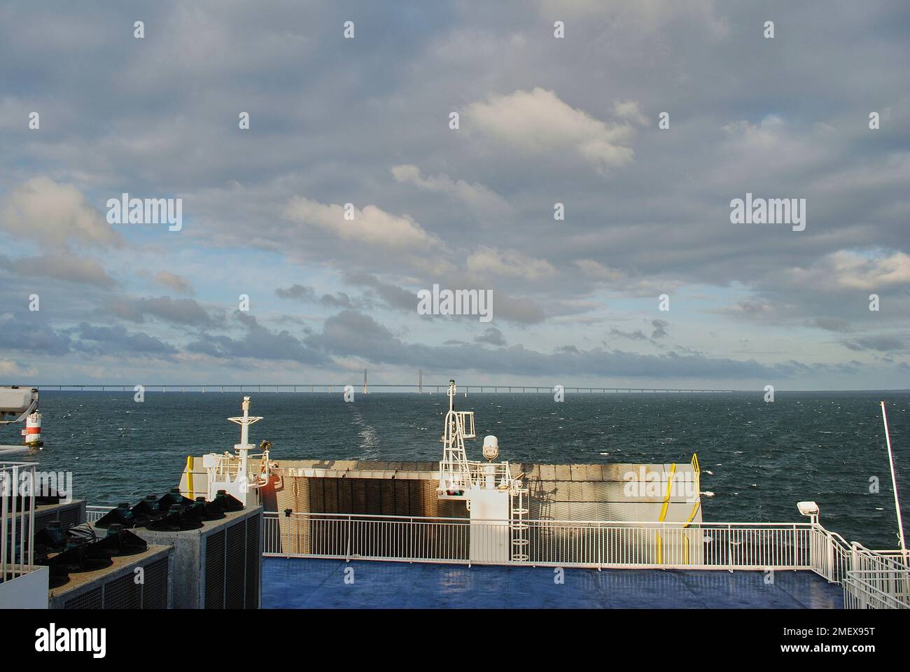 Car ferry crossing underneath the Oresund bridge on the way from ...