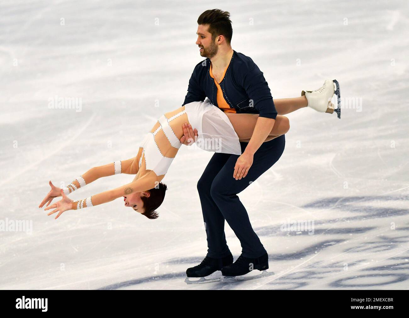 Cleo Hamon and Denys Strekalin of France perform during the Pairs Free ...