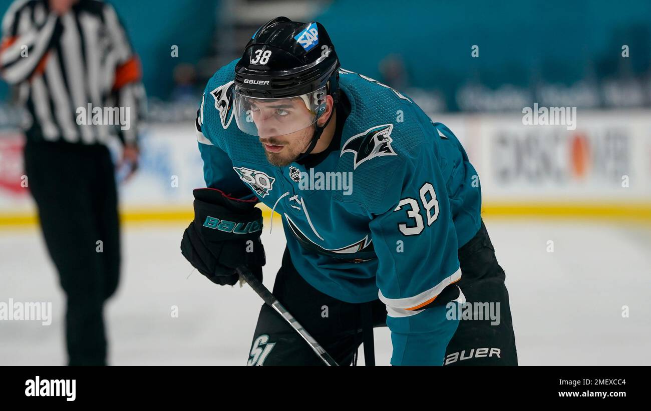 San Jose Sharks defenseman Mario Ferraro (38) against the Los Angeles ...