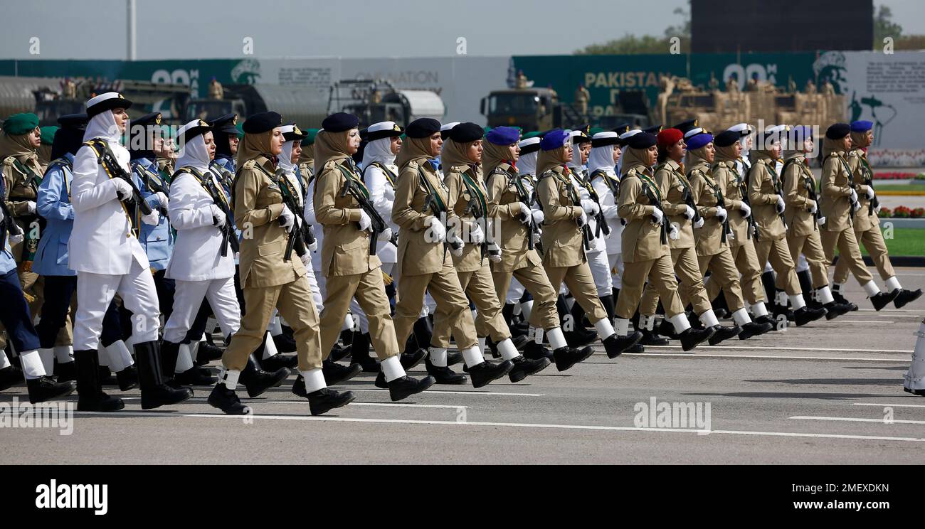 Pakistani female soldiers march during a military parade celebrating ...