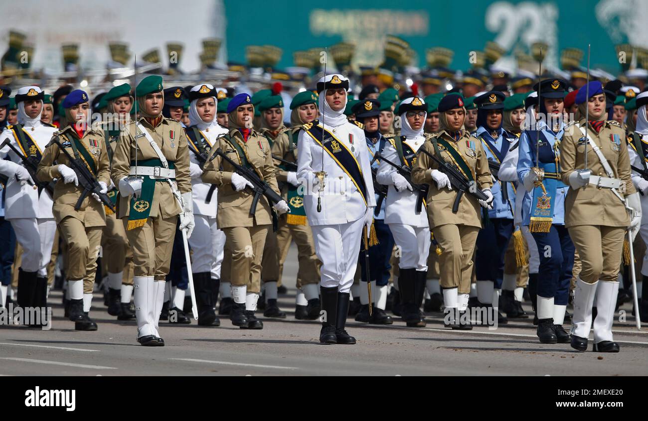 Pakistani female soldiers march during a military parade celebrating ...