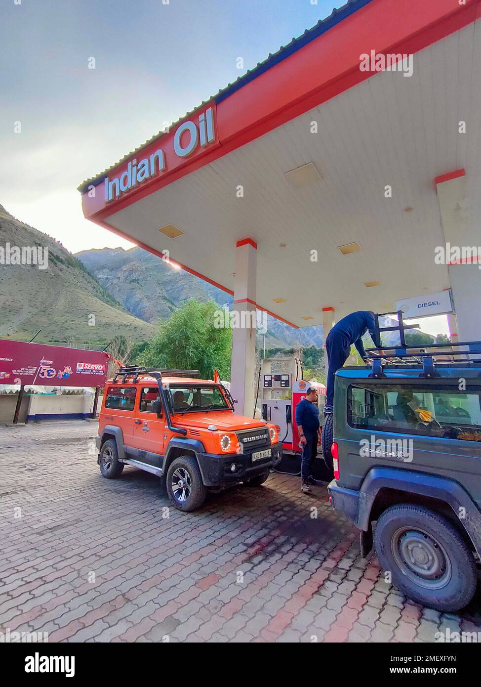 Ladakh, India - August 21st, 2022 : Orange Indian Oil Petrol Pump ...