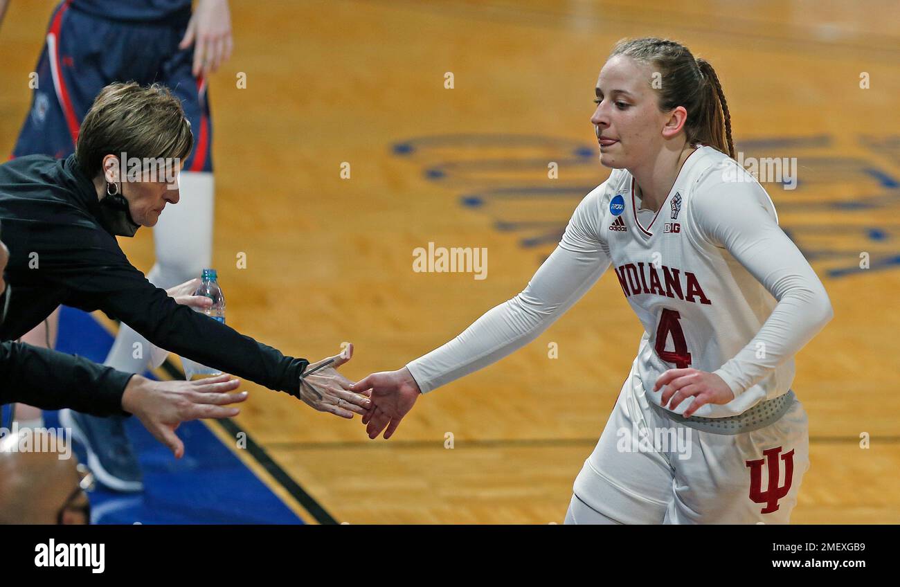 Indiana guard Nicole Cardano-Hillary is greeted by Indiana head coach ...