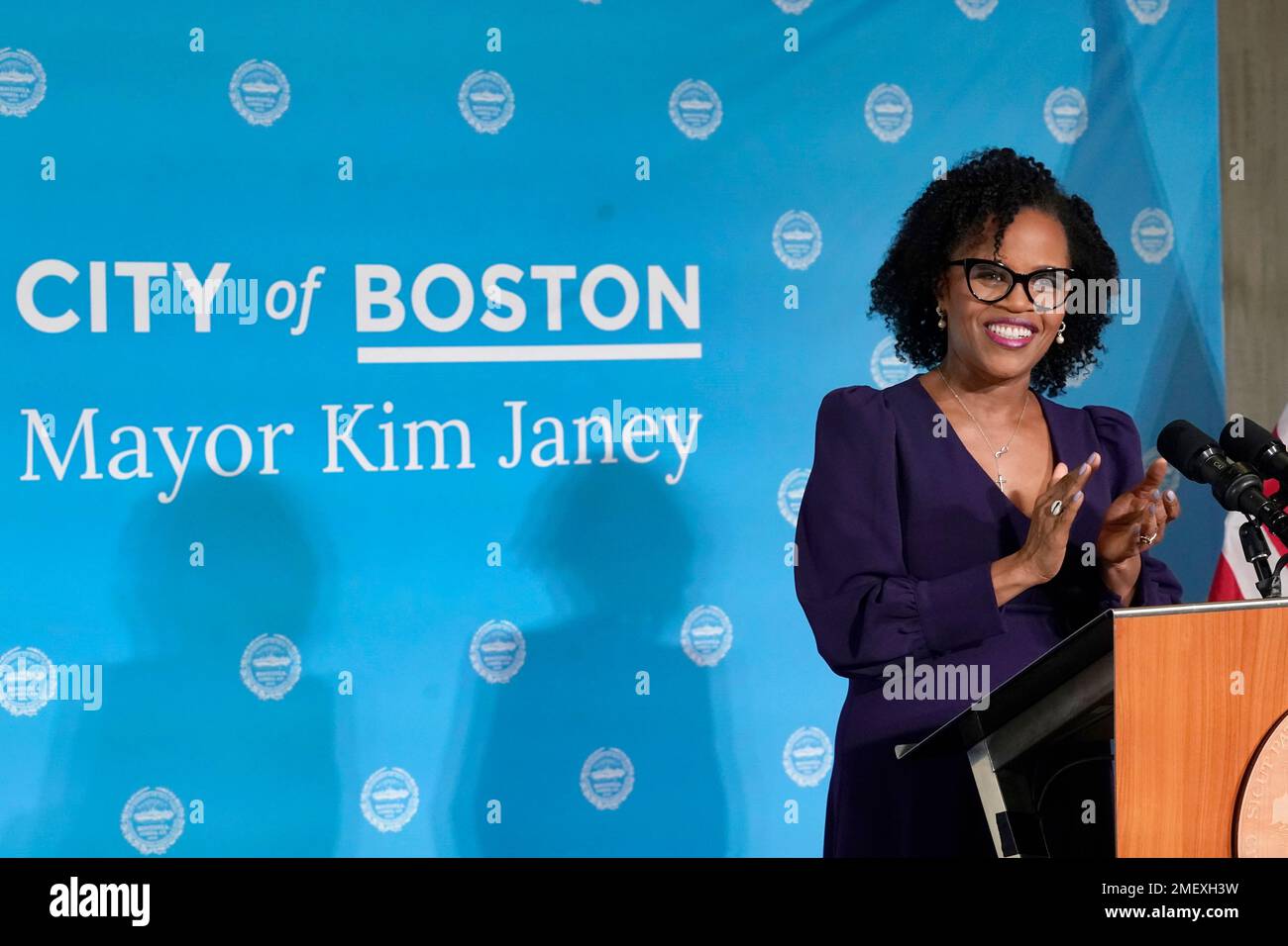 Former Boston City Council President Kim Janey, 55, speaks after being ...
