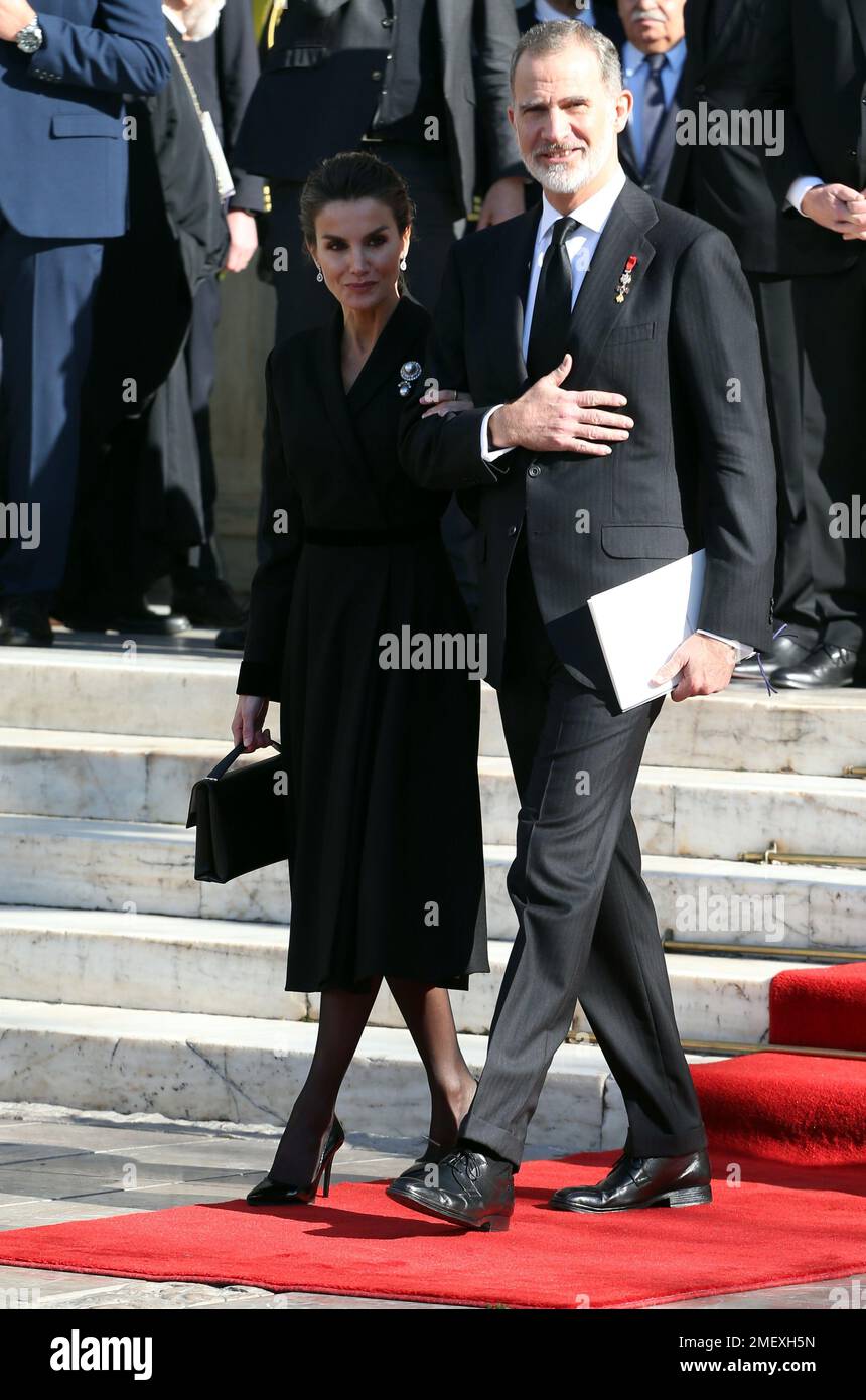 Queen Letizia and Felipe VI of Spain attend at the funeral for former ...