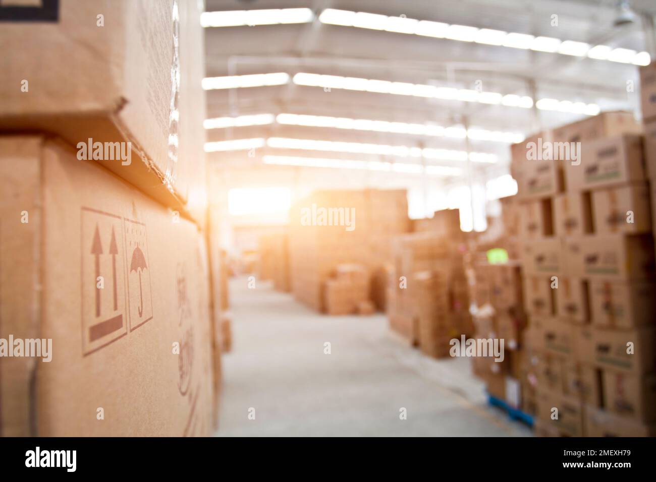 A close-up shot of cardboard boxes in a warehouse Stock Photo - Alamy