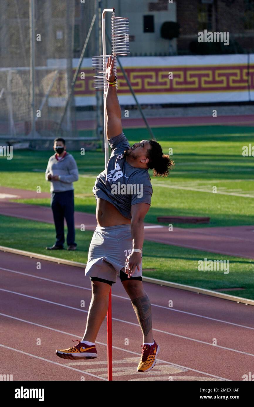 Southern California defensive tackle Jay Tufele goes through a jumping ...