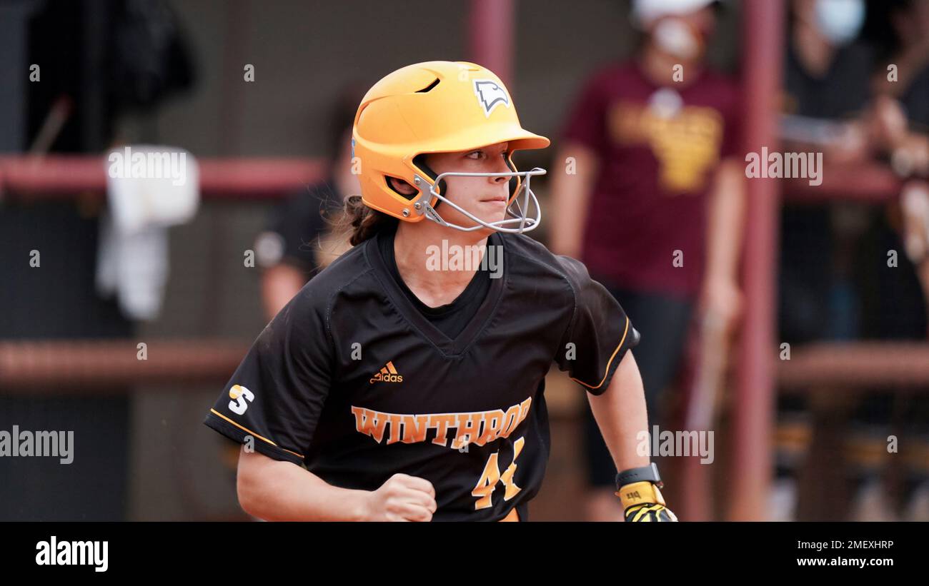 Winthrop's Vianna Rodriguez runs to first during an NCAA college ...