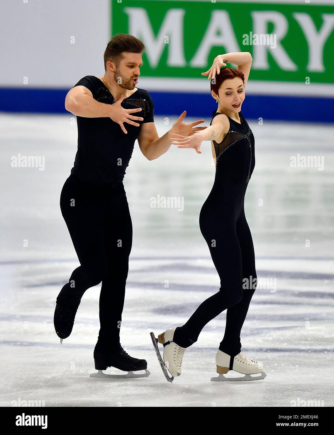Cleo Hamon and Denys Strekalin of France perform during the Pairs Short ...