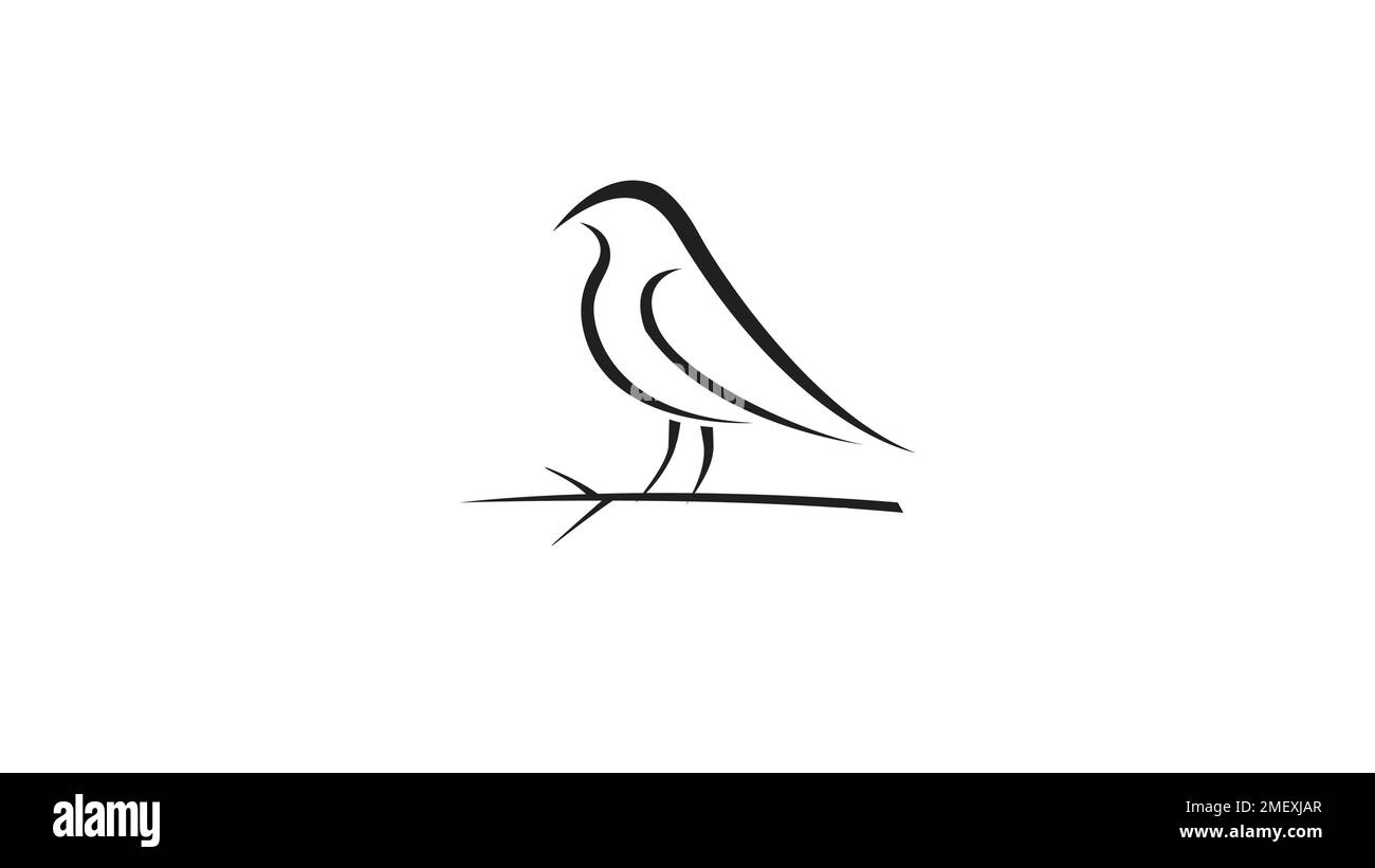 Abstract Bird on a Branch Lines Hand Drawing Symbol Logo Vector Design ...