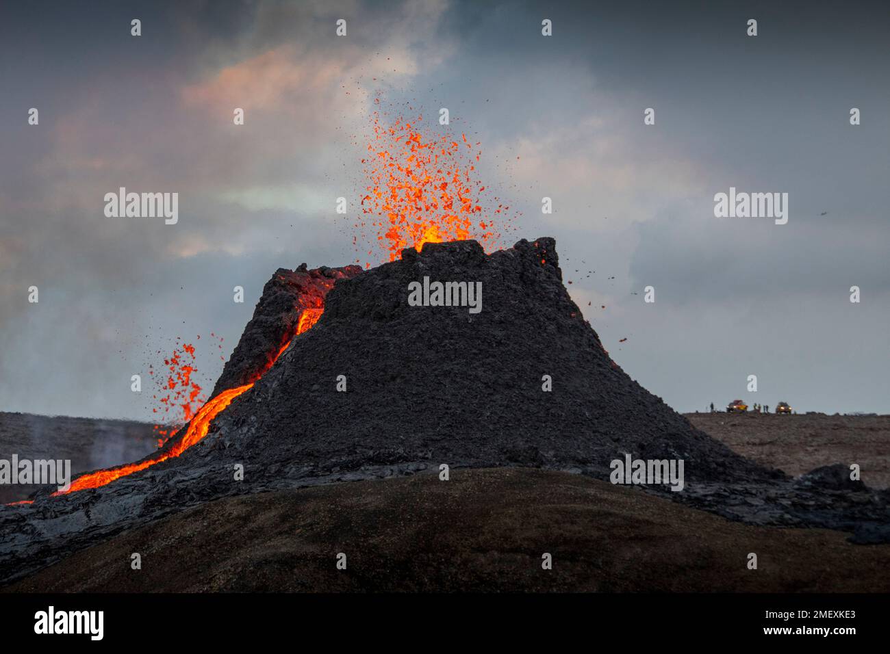 Lava flows from an eruption of a volcano on the Reykjanes Peninsula in ...