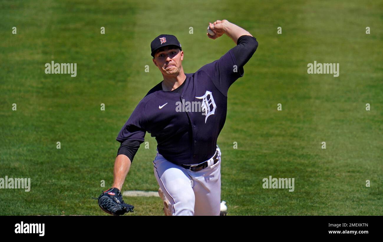 Detroit Tigers starting pitcher Tarik Skubal delivers during the first ...