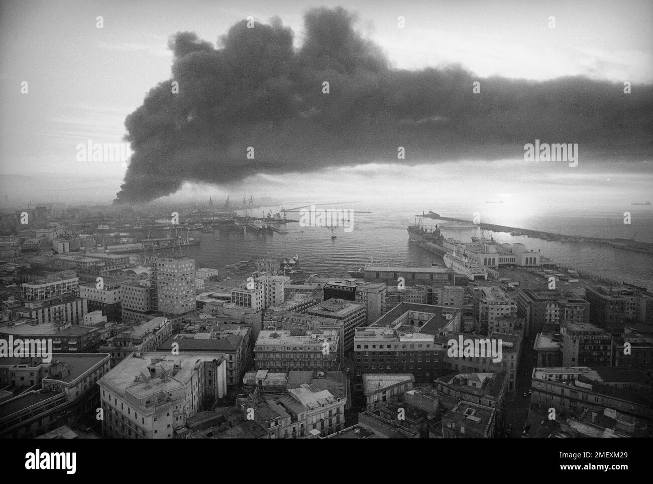 Air view of black smoke over Naples Bay after an explosion ripped ...