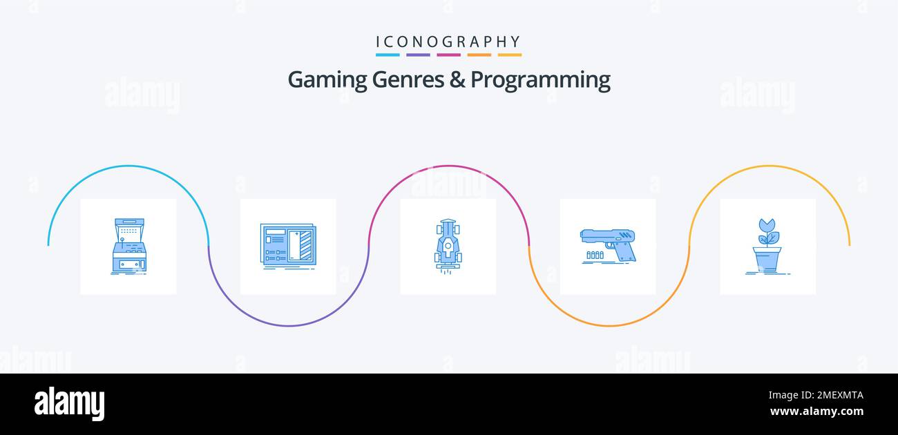 Gaming Genres And Programming Blue 5 Icon Pack Including pistol. gun ...