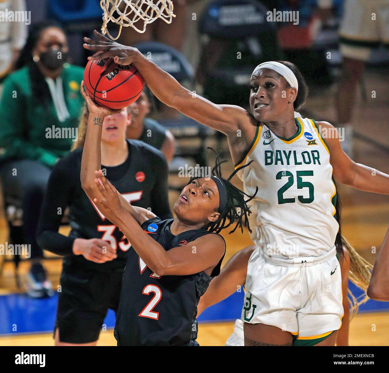 Baylor center Queen Egbo (25) blocks the shot of Virginia Tech guard ...