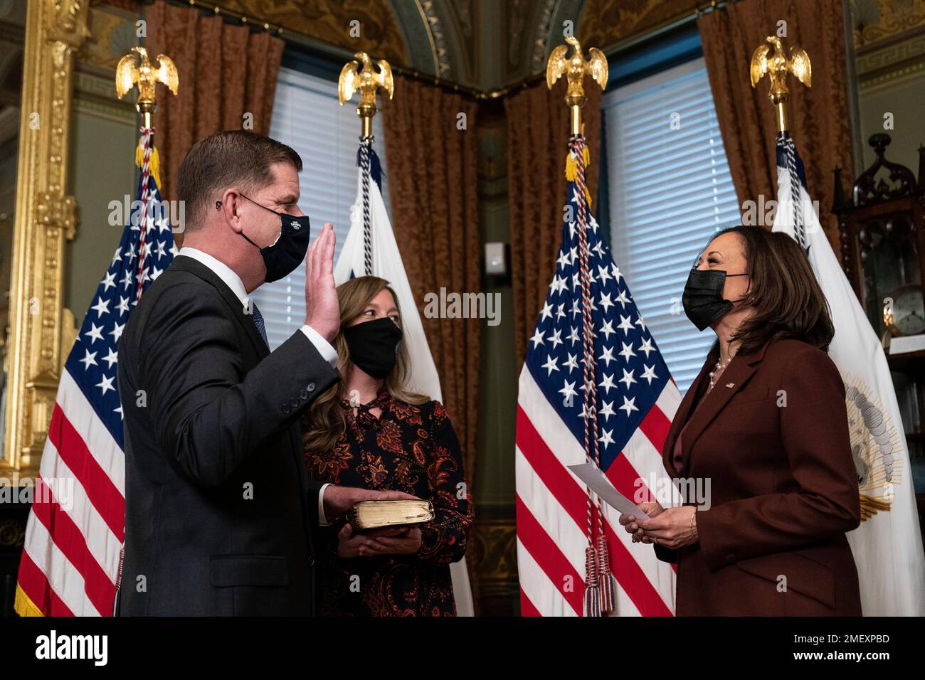 Vice President Kamala Harris, right, speaks during a ceremonial ...