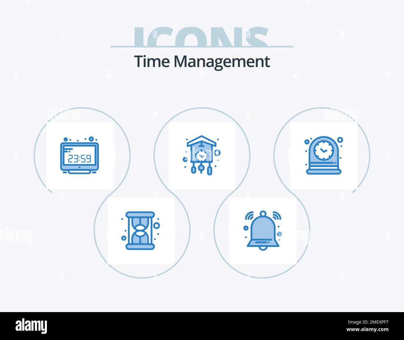 Time Management Blue Icon Pack 5 Icon Design. clock. cuckoo. computer ...