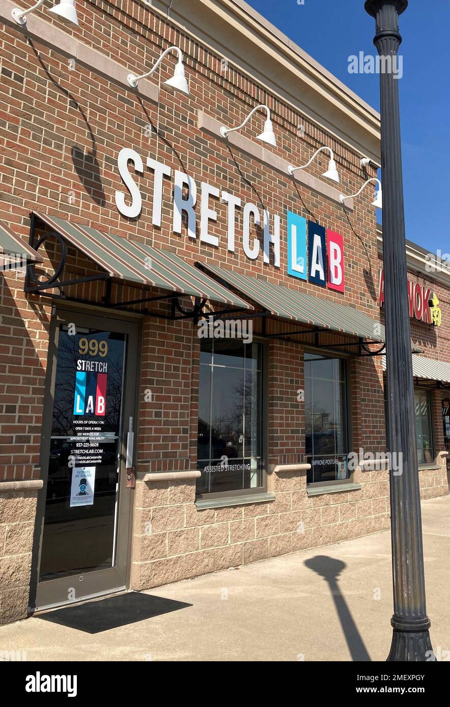The exterior of the StretchLab studio appears on March 8, 2021 in Centerville, Ohio. Stretching ...