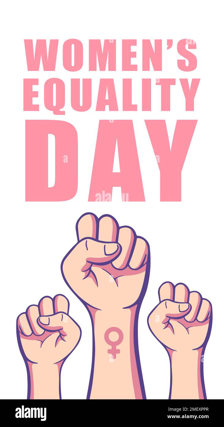 Womens equality day background poster design. Women day fist with text lettering vector ...