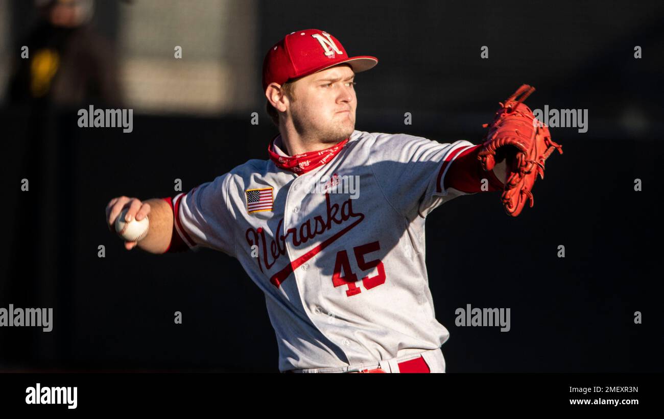 Nebraska's Trey Kissack delivers a pitch during an NCAA baseball game ...