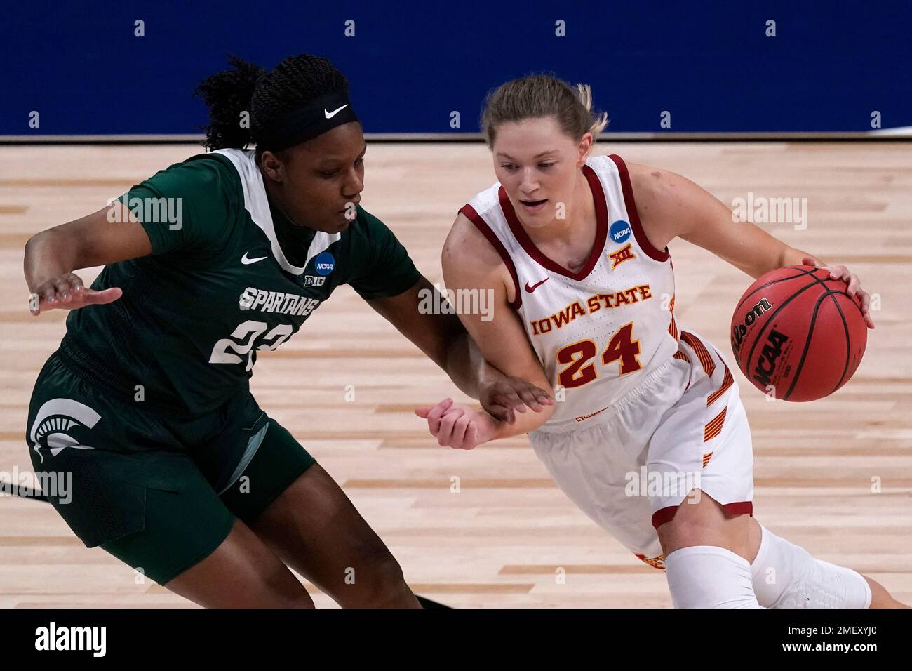 Iowa State guard Ashley Joens (24) drives past Michigan State guard ...