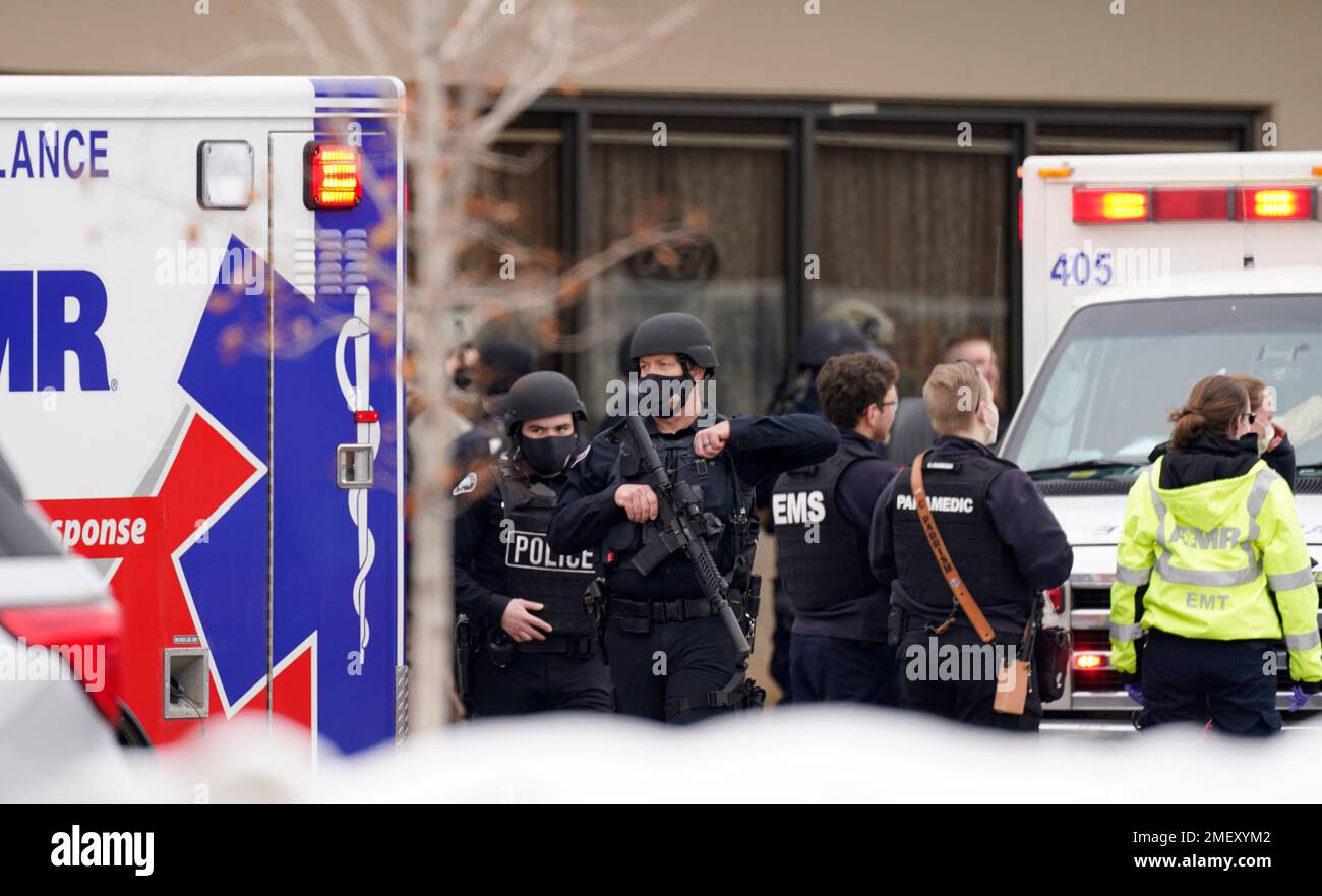 Police work on the scene outside a King Soopers grocery store where a ...
