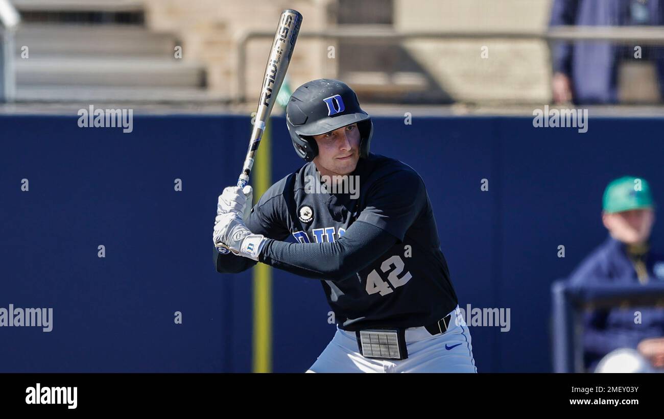 Duke's Erikson Nichols bats against Notre Dame during an NCAA baseball ...