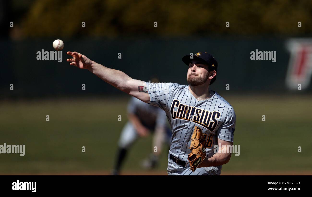 Canisius pitcher Will Frank delivers a pitch to Fairfield during an ...