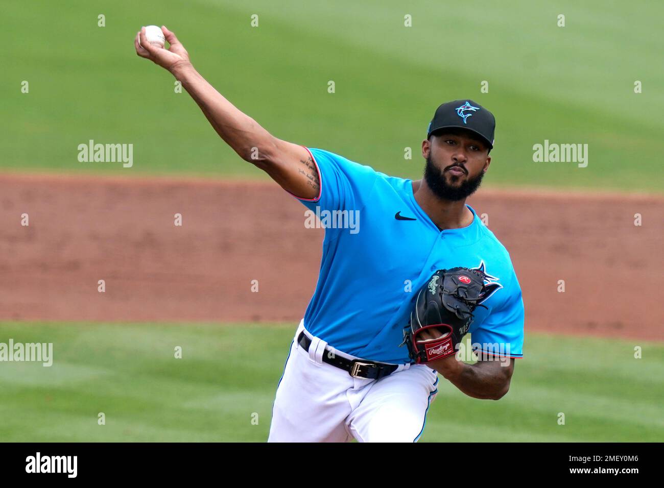 Miami Marlins starting pitcher Sandy Alcantara throws during the second ...