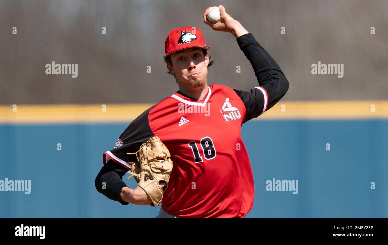 Kyle Seebach (18) of Northern Illinois delivers a pitch during an NCAA ...