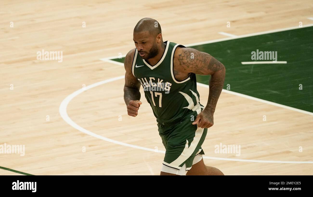 Milwaukee Bucks' P.J. Tucker runs during the first half of an NBA ...