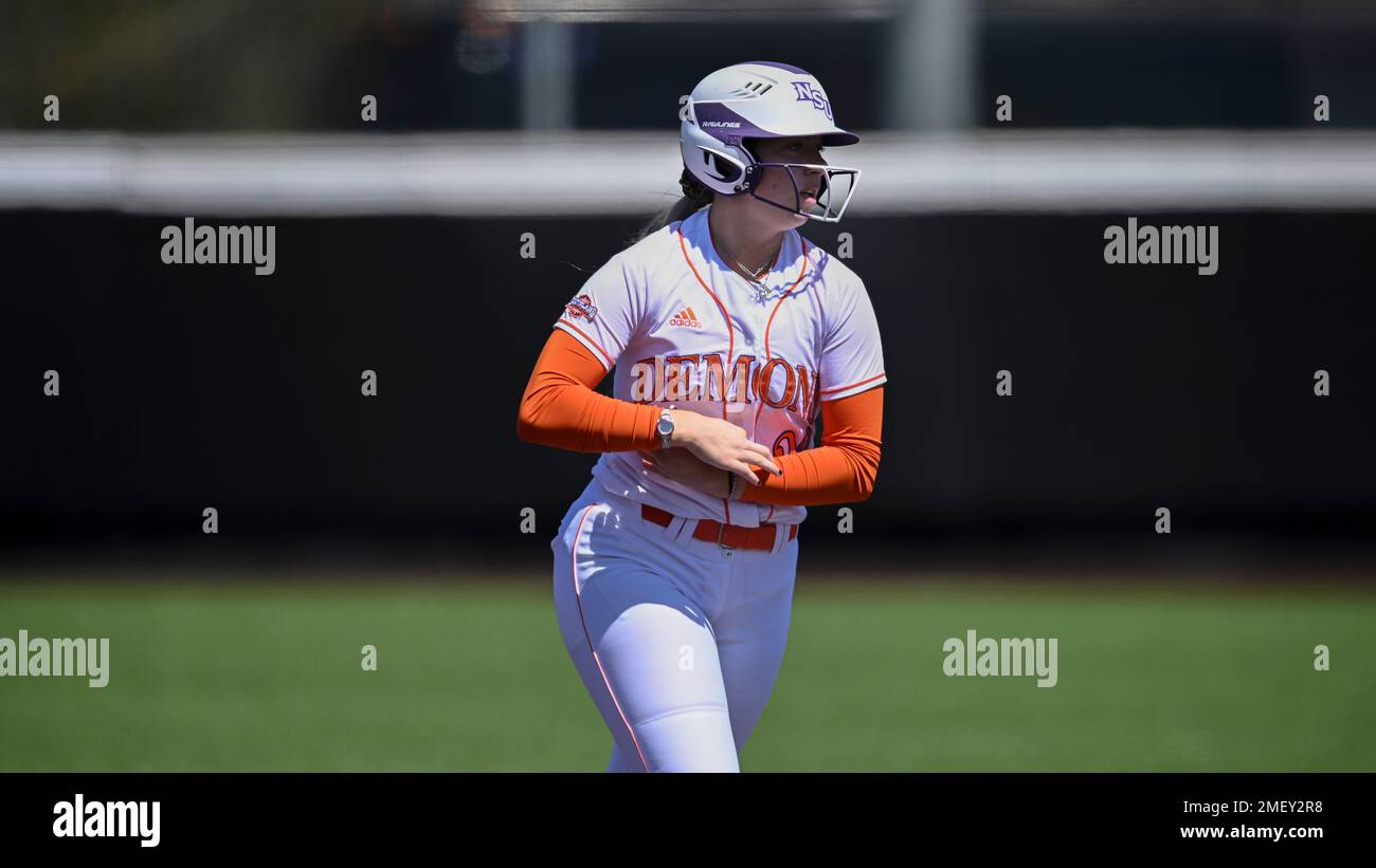 Northwestern State's Laney Roos walks to the dugout during an NCAA ...