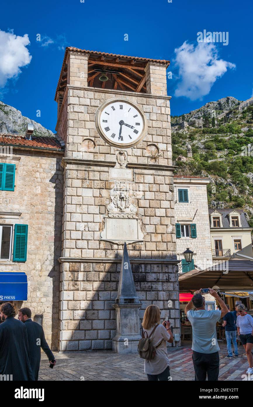 Clock tower on Trg od Oružja (Square of the Arms), the main square in ...