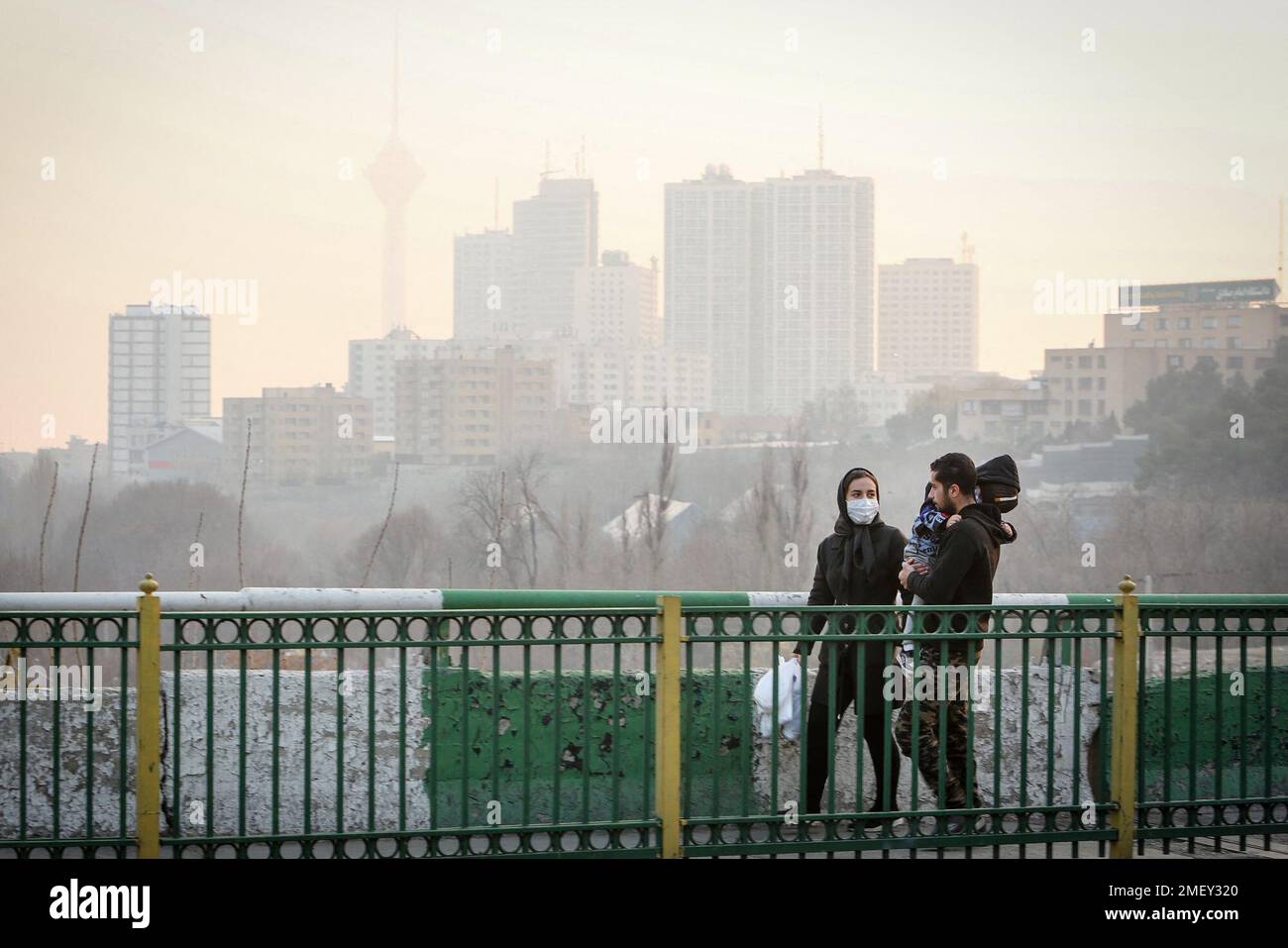 A general view of the city turning gray due to the high levels of air ...